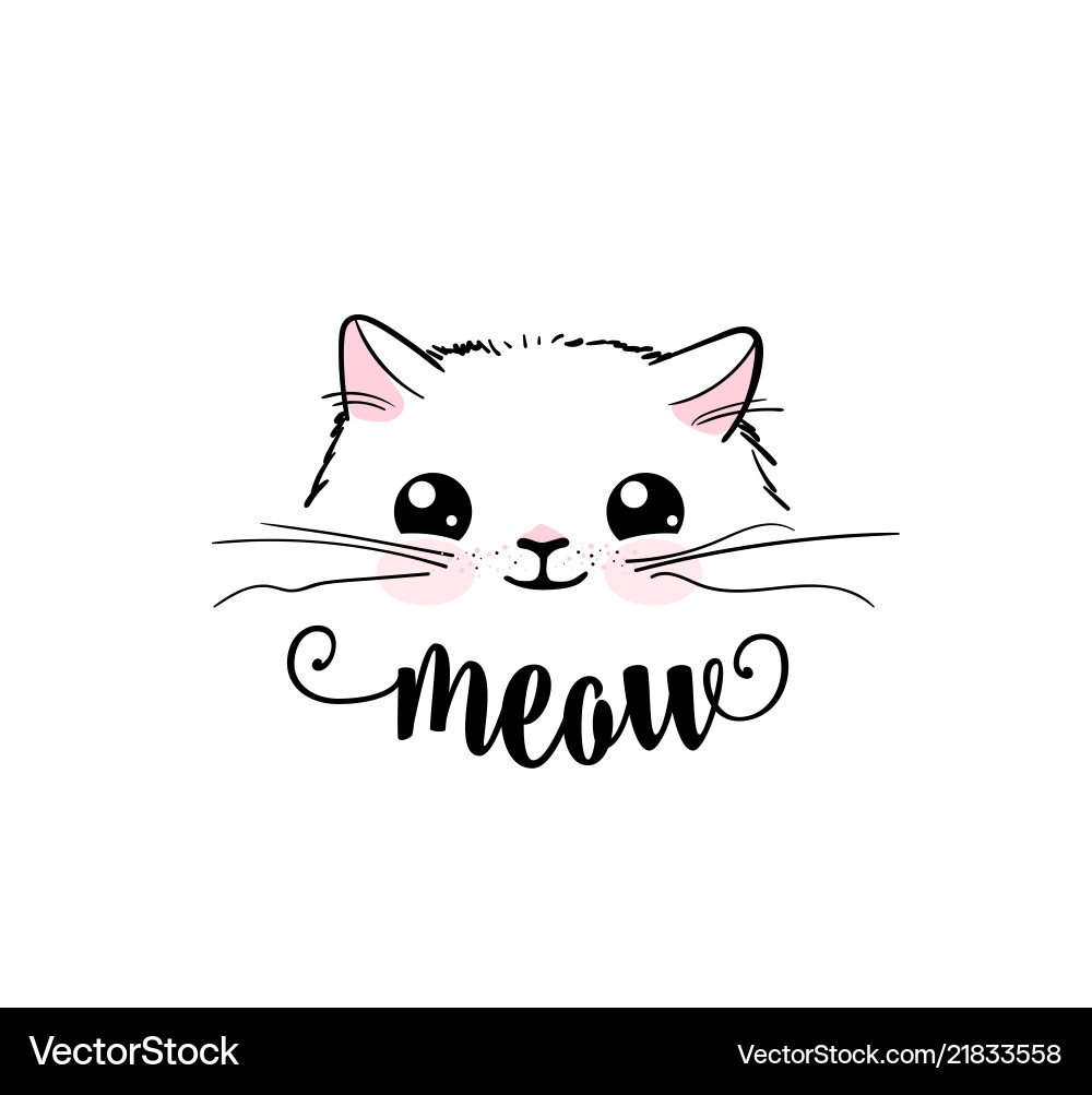 Cute cat print design meow lettering text – Royalty-Free Vector ...