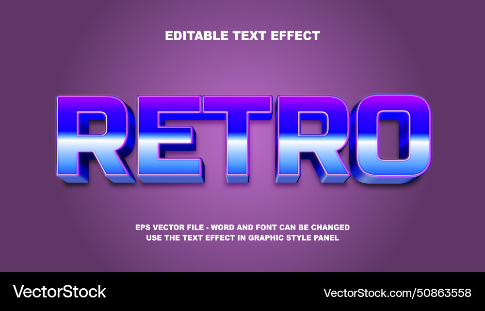 Editable text effect retro 3d template Royalty Free Vector