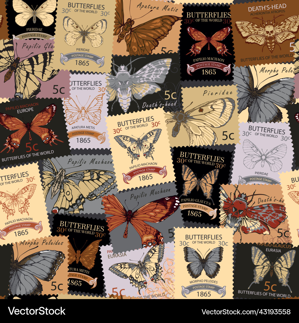 Seamless pattern with old postage stamps Vector Image