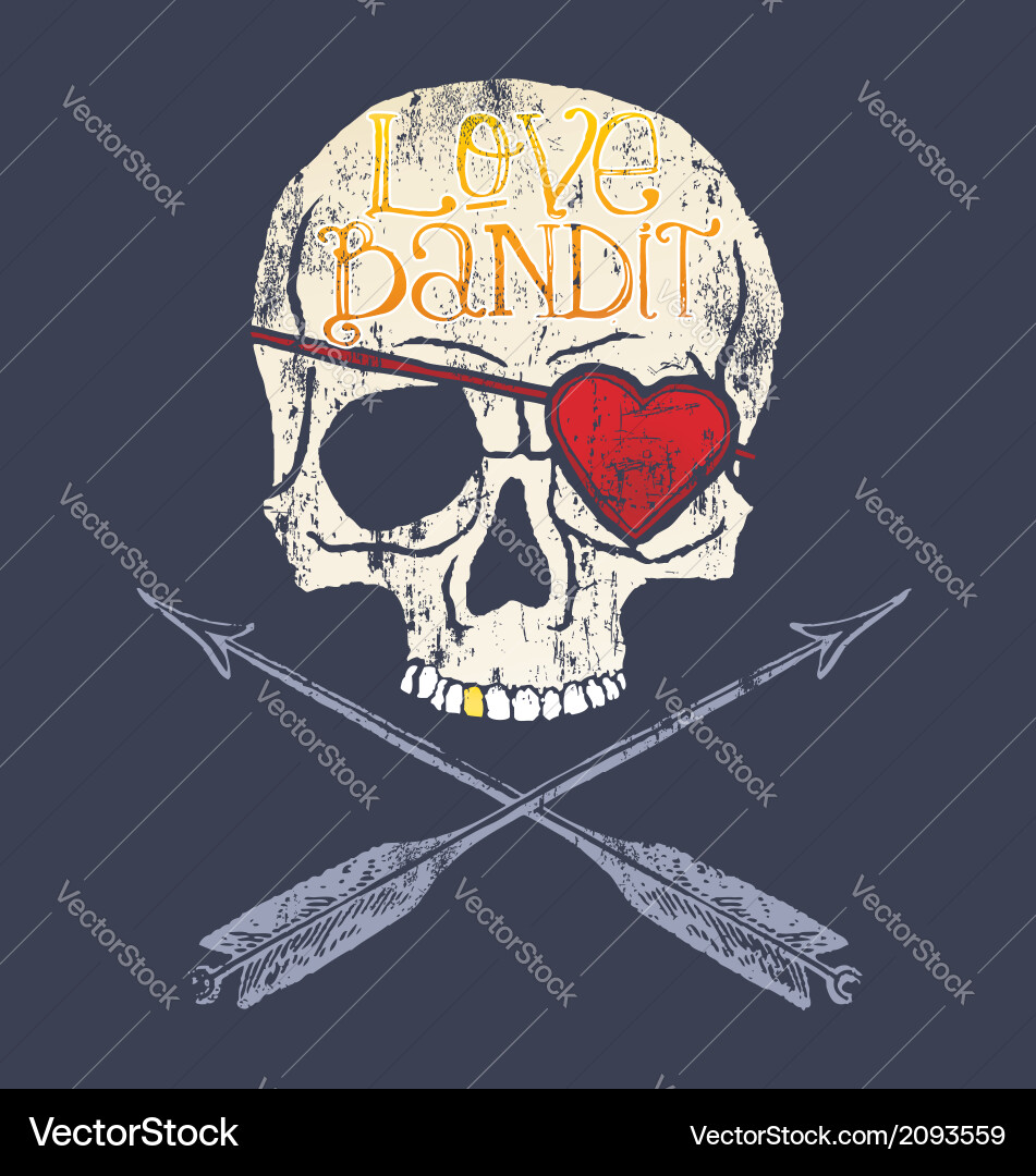 Bandit Skull with Red Heart Royalty Free Vector Image