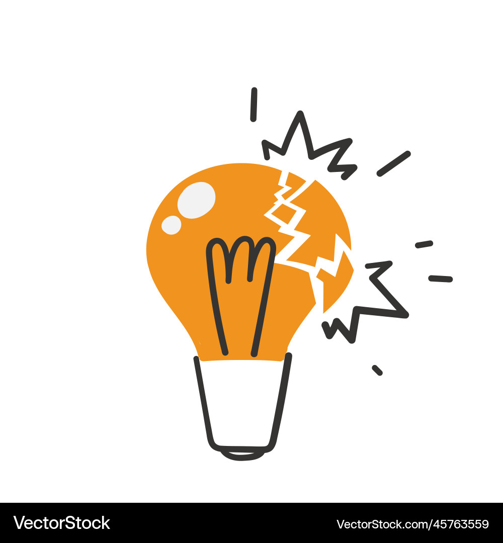 Hand drawn doodle broken light bulb Royalty Free Vector