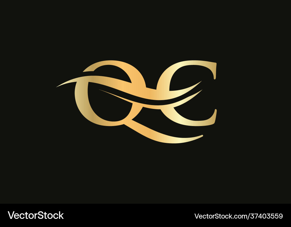 Initial gold letter qc logo design Royalty Free Vector Image