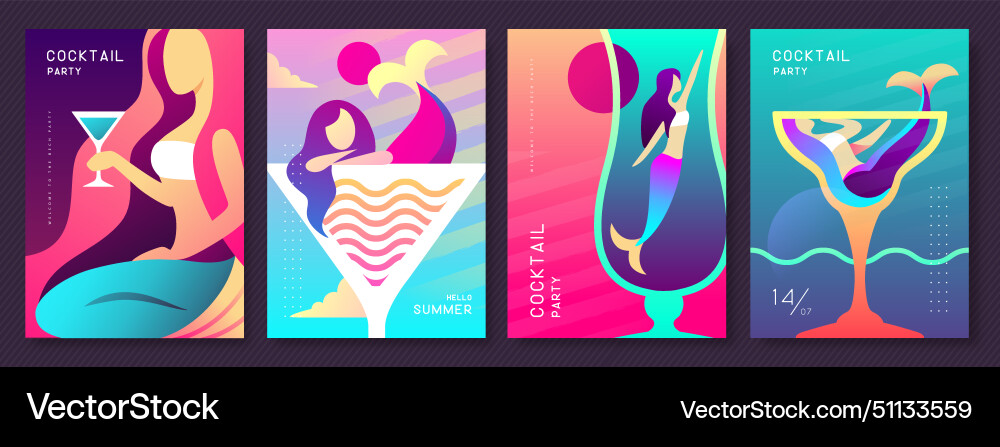 Set of fluorescent summer posters Royalty Free Vector Image