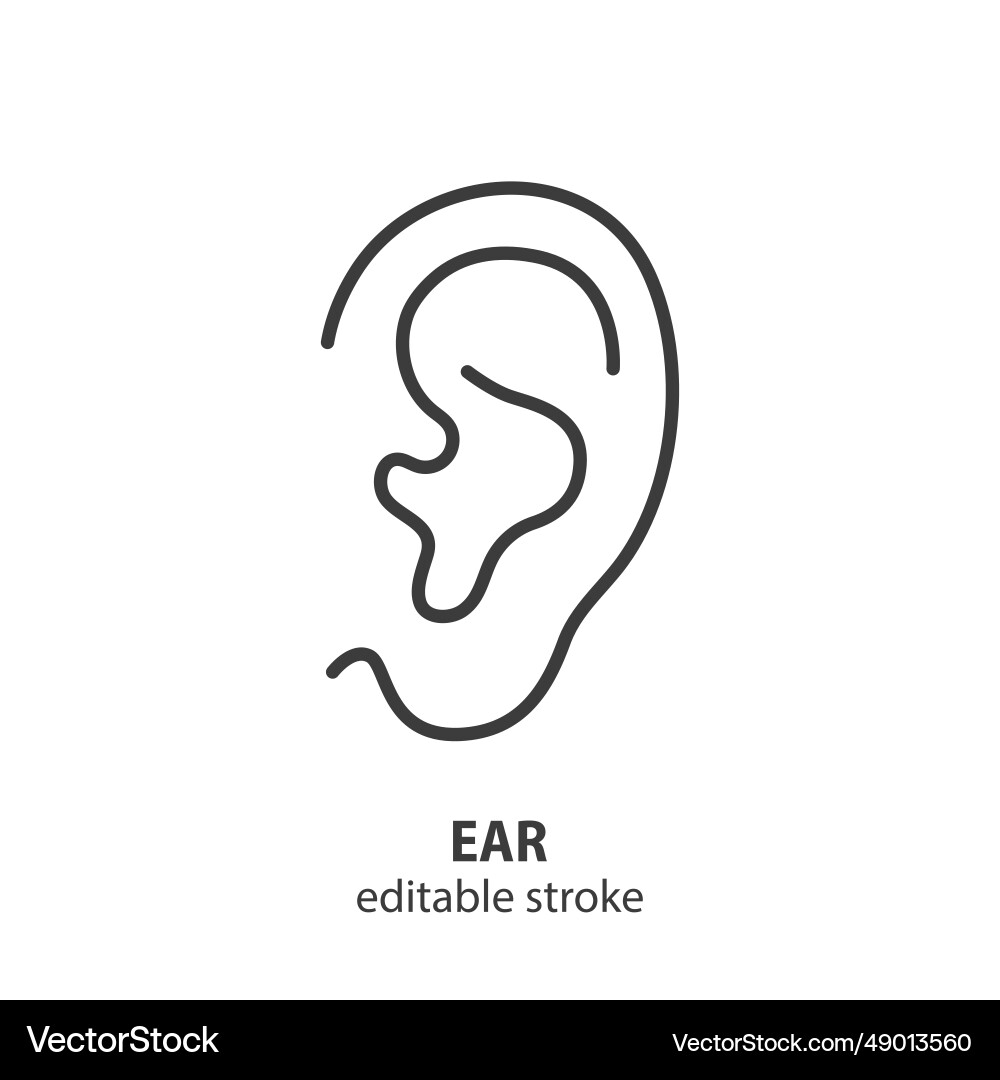 Ear line icon hearing symbol editable stroke Vector Image