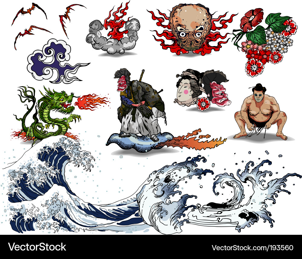 Japanese Tattoo Motifs Royalty Free Vector Image