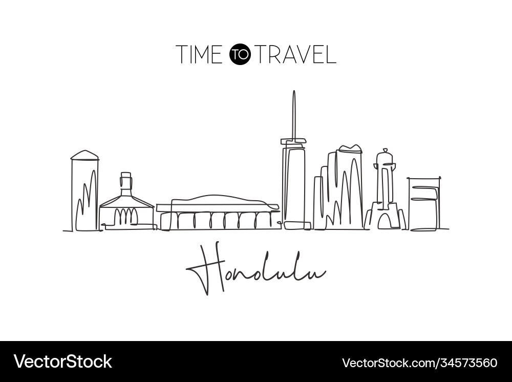 One single line drawing honolulu city skyline Vector Image