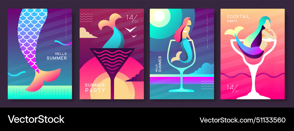 Set of fluorescent summer posters Royalty Free Vector Image