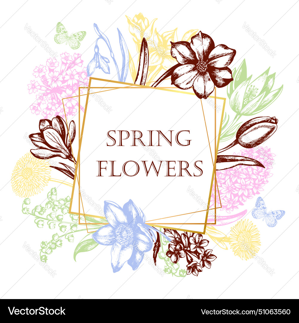 Vintage label with spring flowers Royalty Free Vector Image