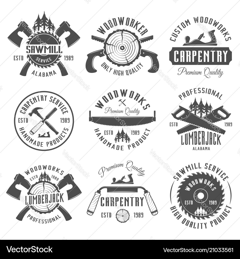 Carpentry and woodworkers vintage emblems Vector Image