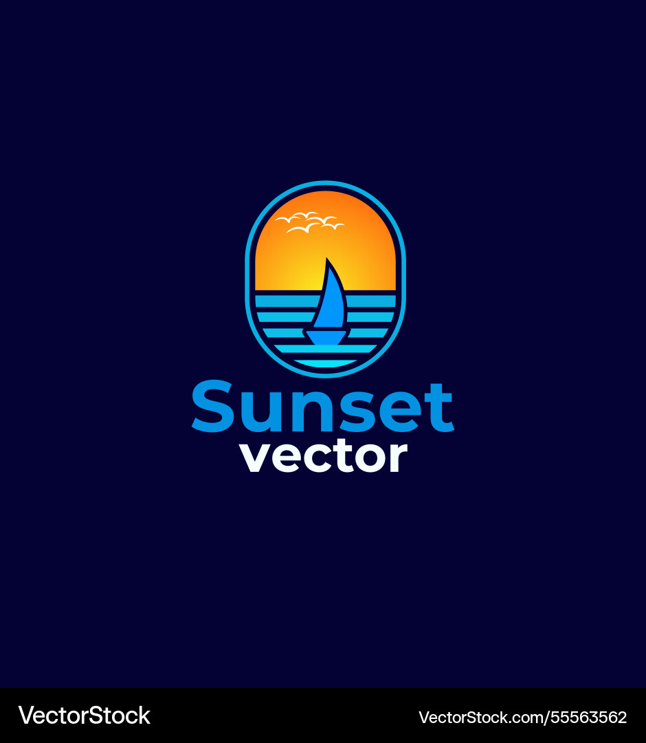 Creative sundown logo design - sea sun Royalty Free Vector
