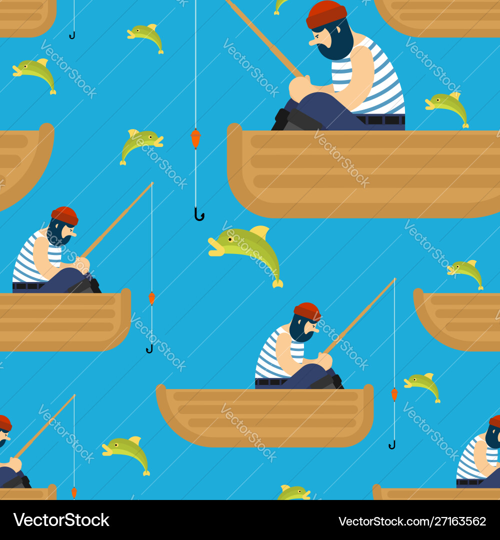 Fisherman pattern seamless fishing background Vector Image