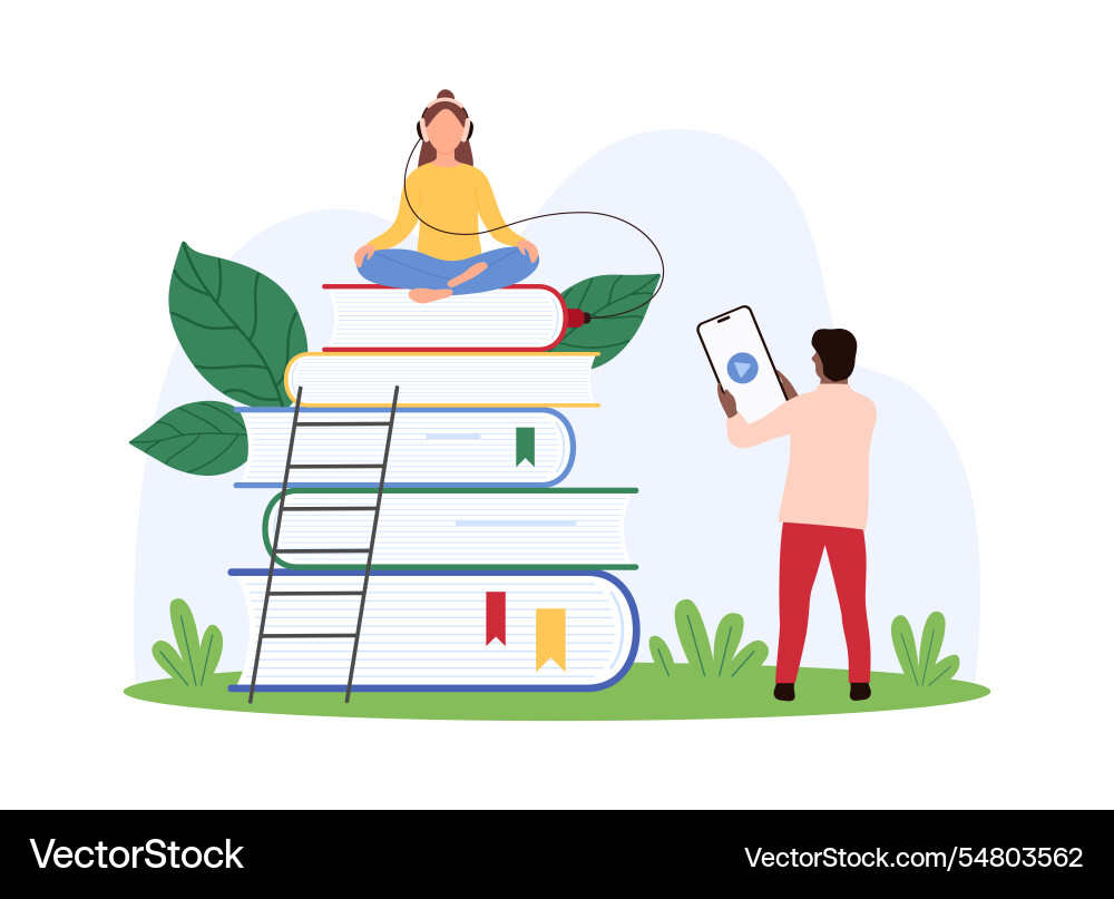 Learning through audiobooks concept Royalty Free Vector