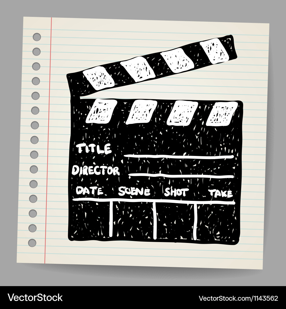 Old clapper board in doodle style Royalty Free Vector Image