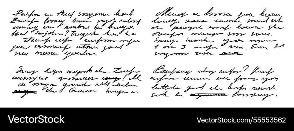 Unreadable handwriting template paragraphs and Vector Image