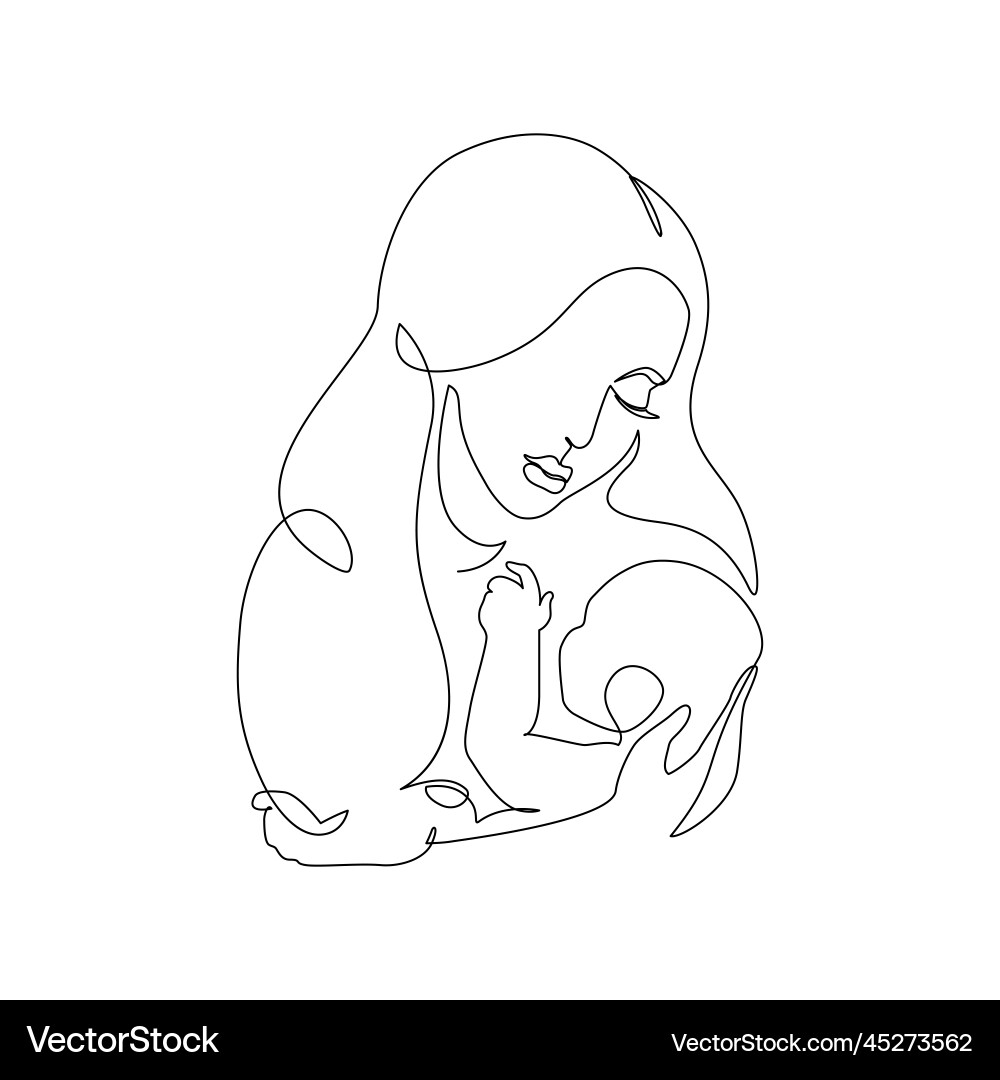 Woman holding baby minimal one line art mother Vector Image