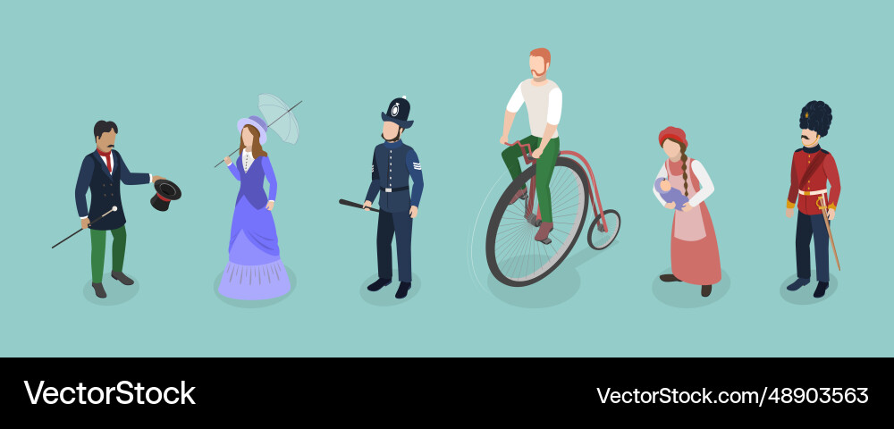 3d isometric flat set of british people Royalty Free Vector