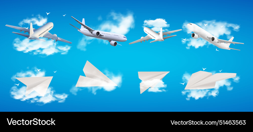 Airplane and a paper flying Royalty Free Vector Image