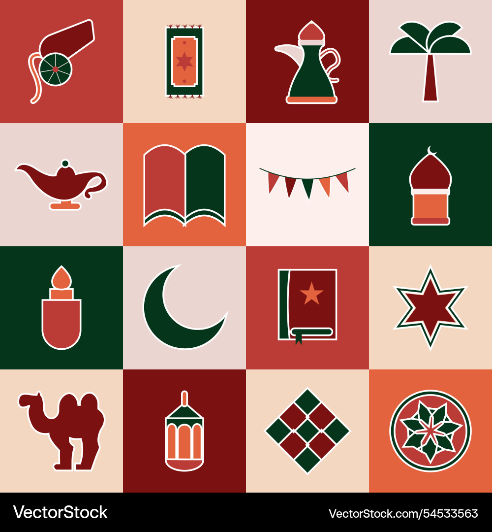Flat modern islamic holiday icon and sticker set Vector Image