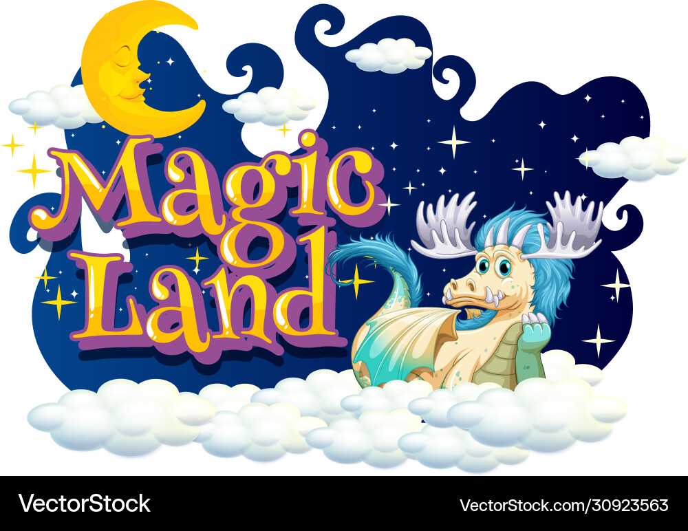 Font design for word magic land with dragon Vector Image