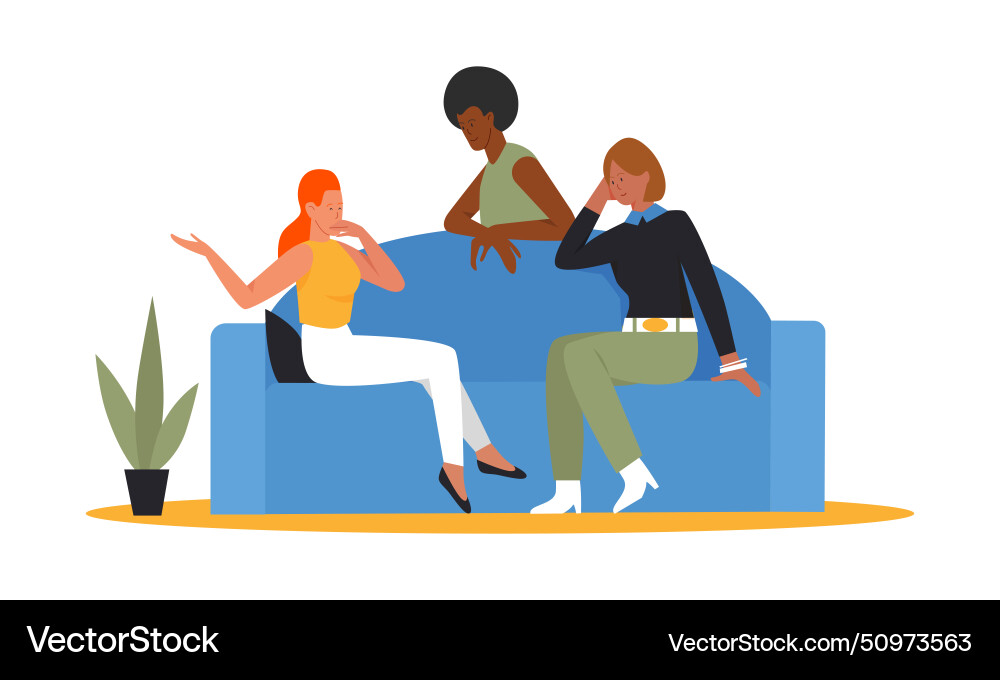 Friends relaxing on sofa and talking Royalty Free Vector