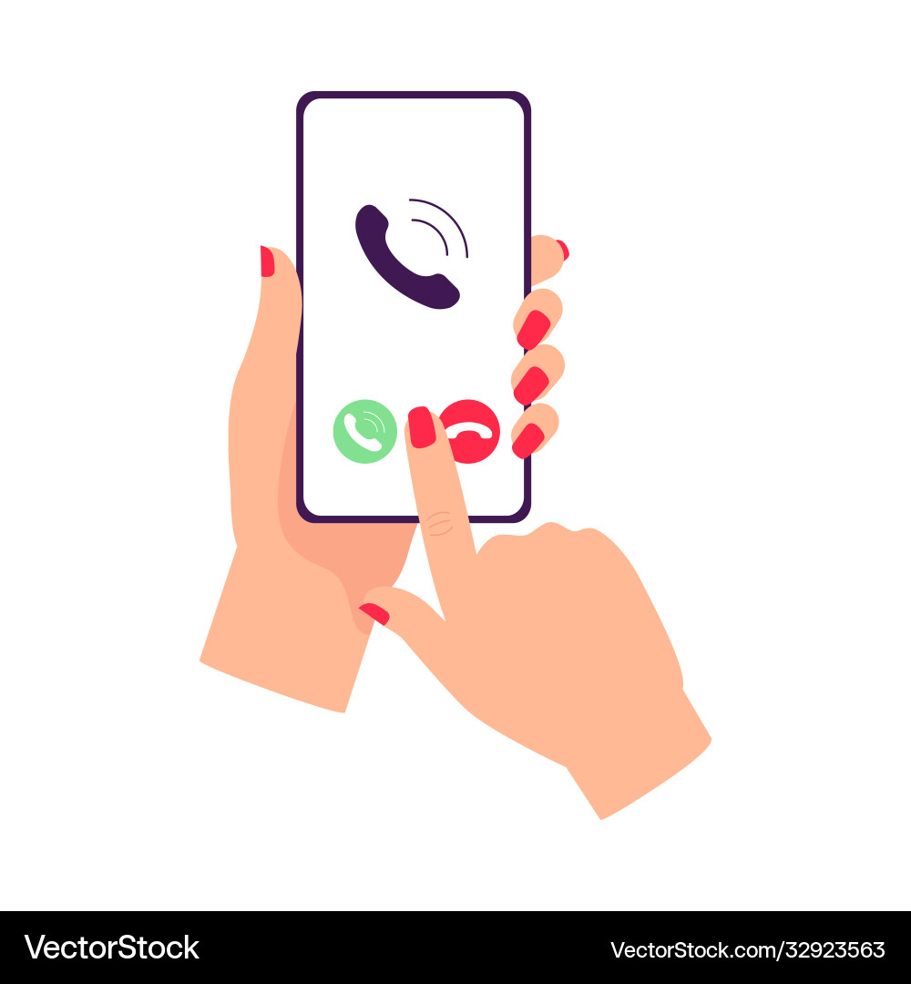 Hand holding smartphone and making phone call flat