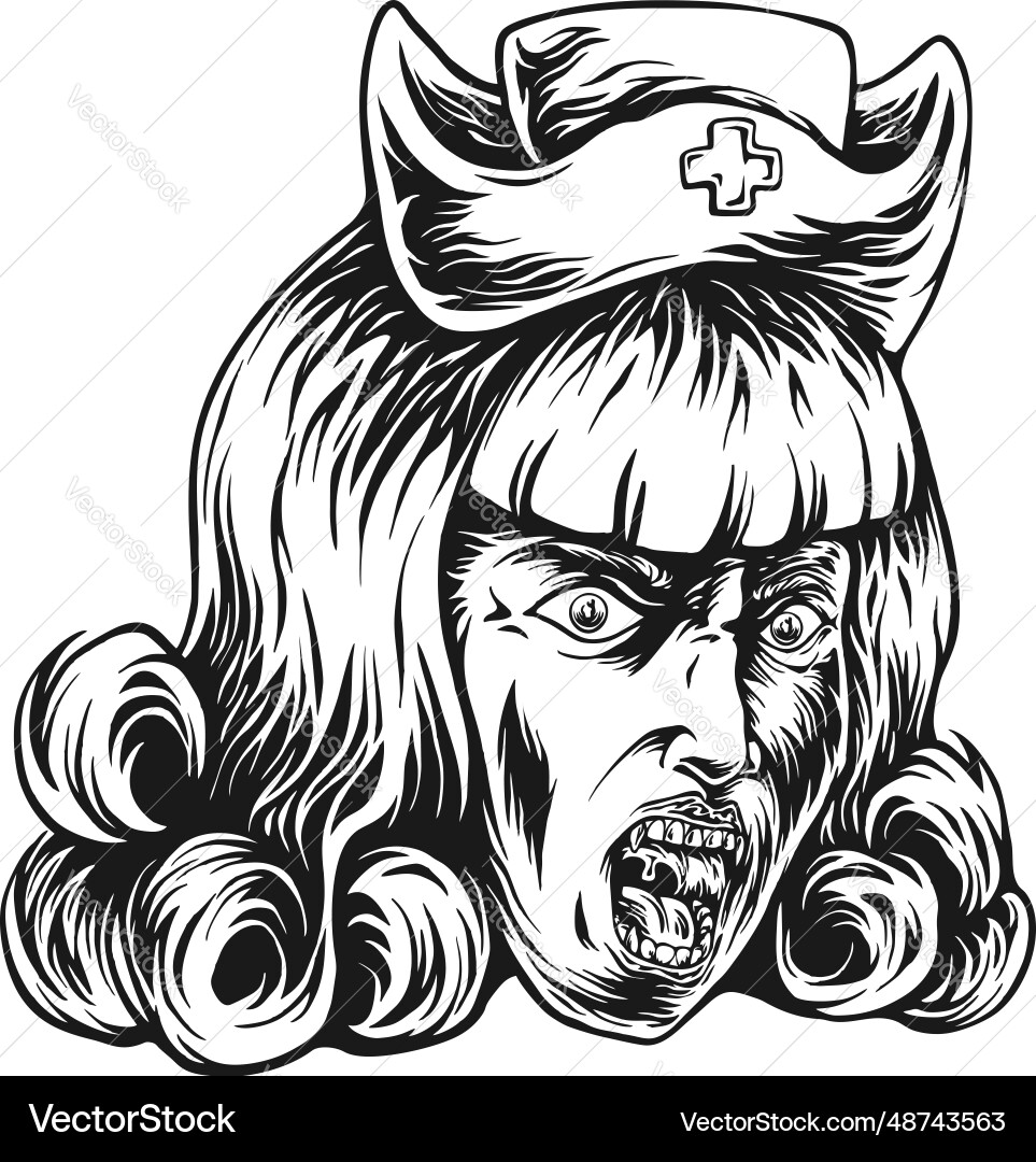Nurse head nightmare terrors outline Royalty Free Vector
