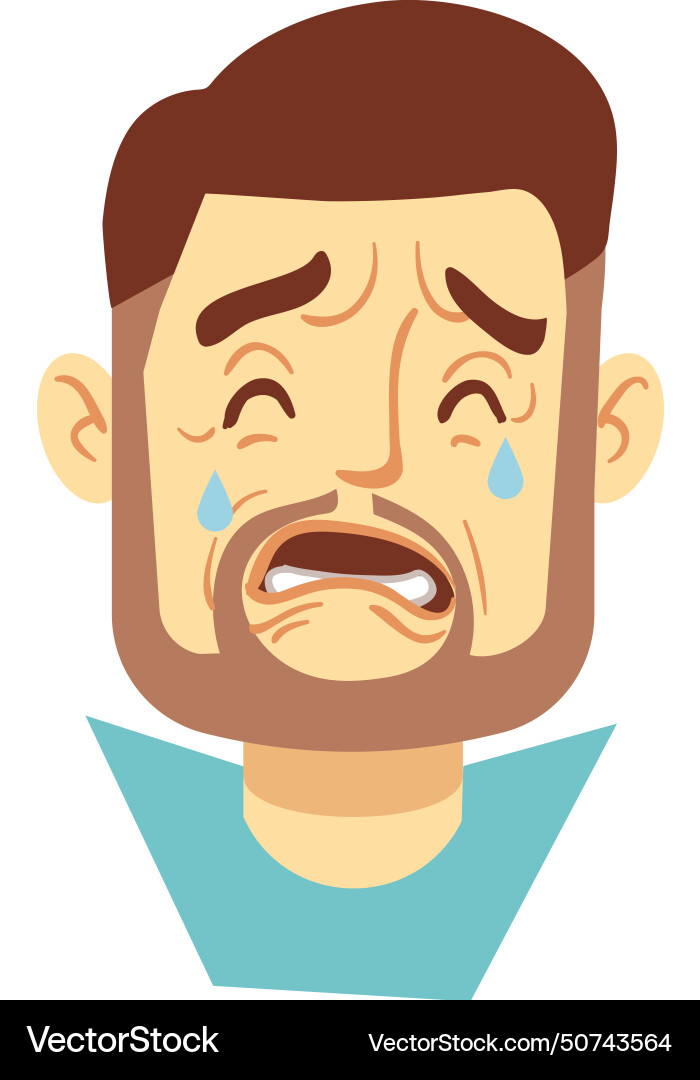 Crying cartoon man face expression head Royalty Free Vector