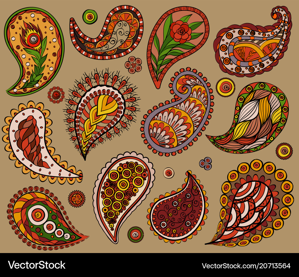 Ethnic lace elaments hand drawing colorful design Vector Image