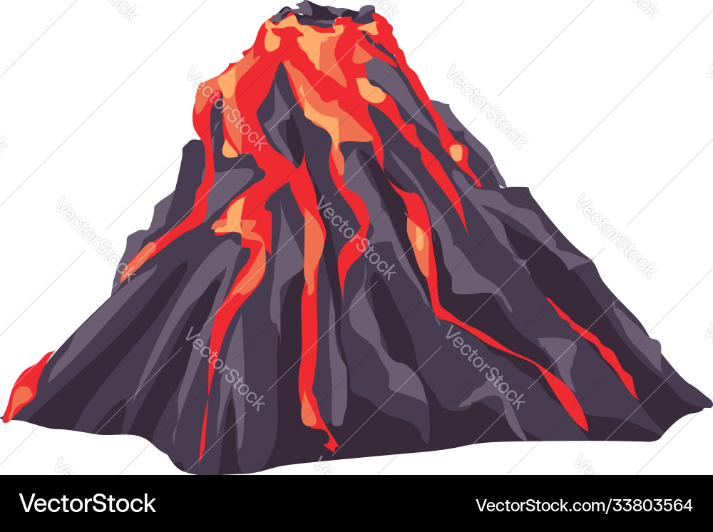 Full lava volcano icon cartoon style Royalty Free Vector