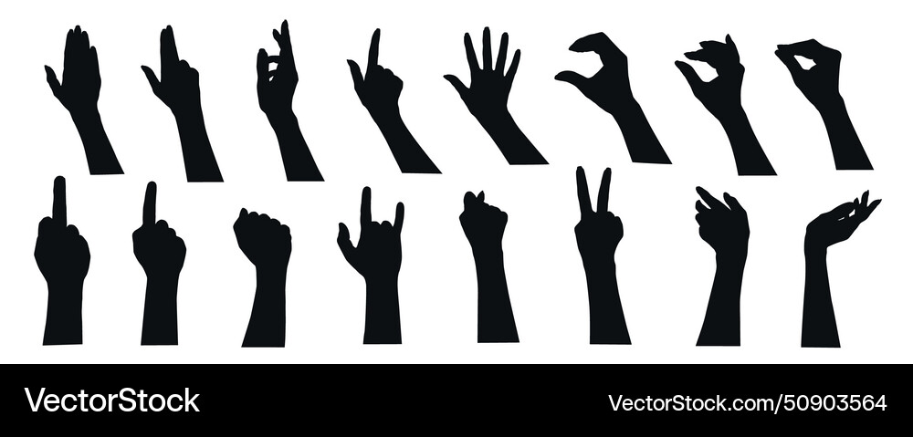 Hand gestures silhouette mega set in flat graphic Vector Image
