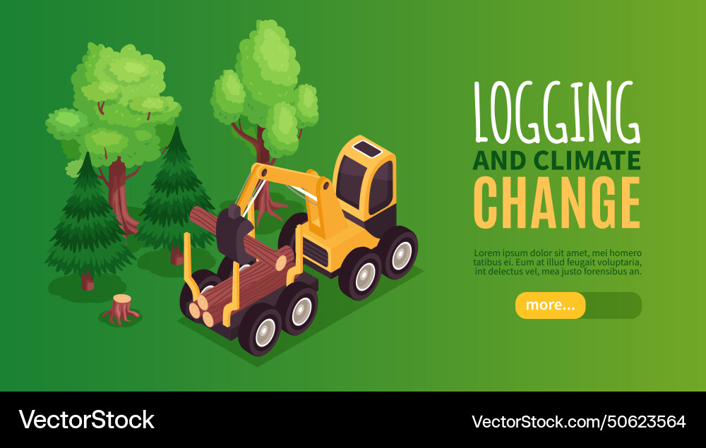 Isometric logging horizontal banner Royalty Free Vector