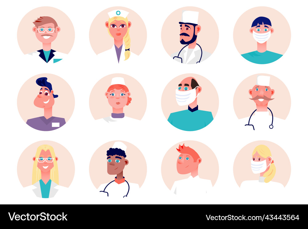 Medical staff people avatars isolated set Vector Image