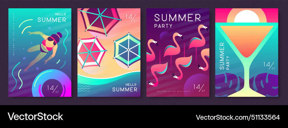 Set of fluorescent summer posters Royalty Free Vector Image