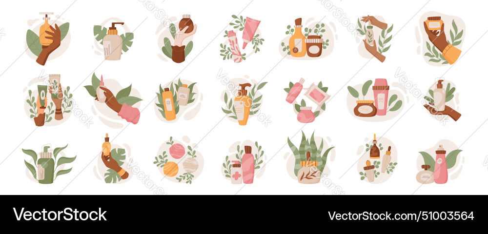 Skincare cosmetic product set with hands Vector Image
