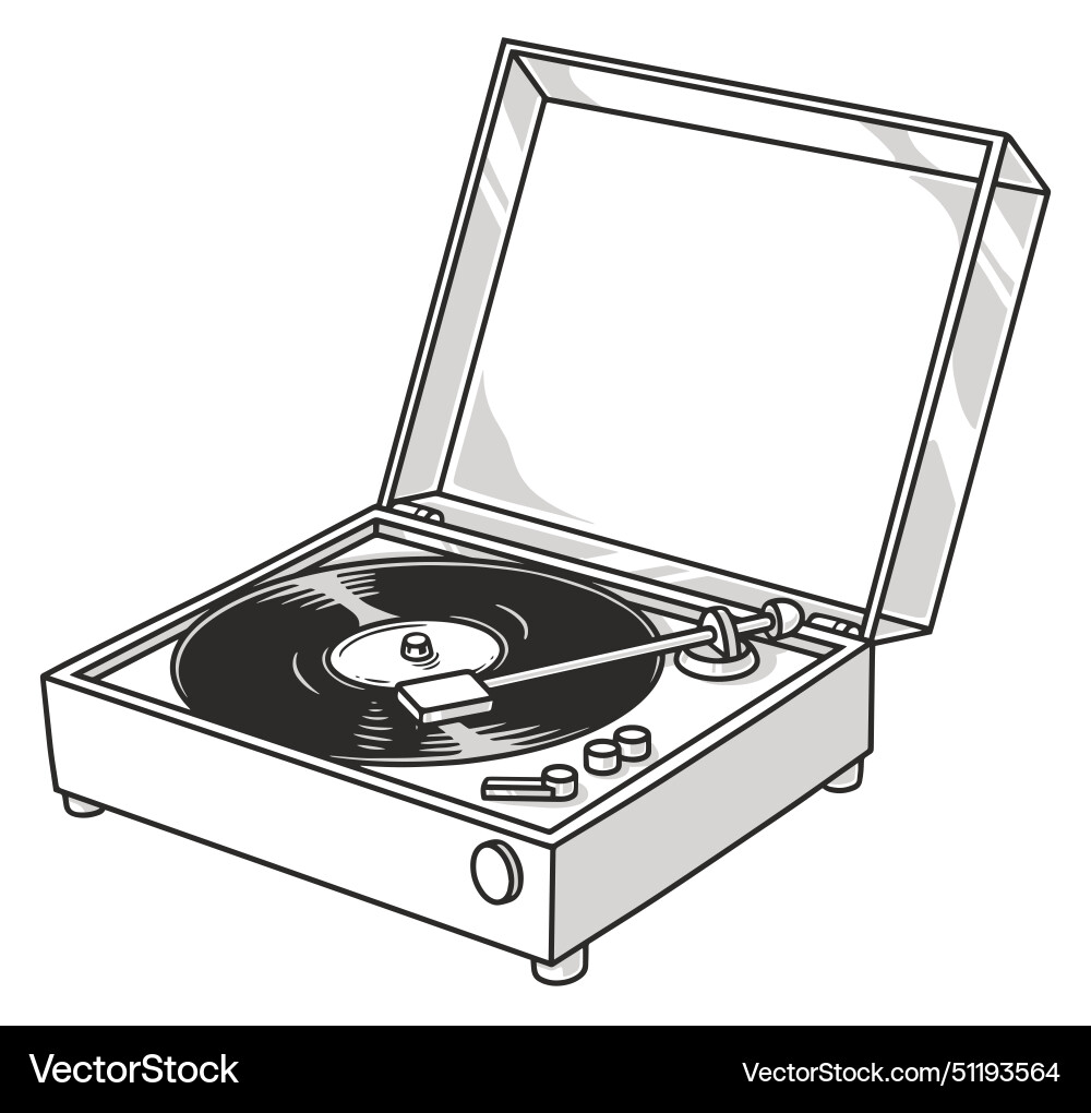Vinyl record player sticker monochrome Royalty Free Vector