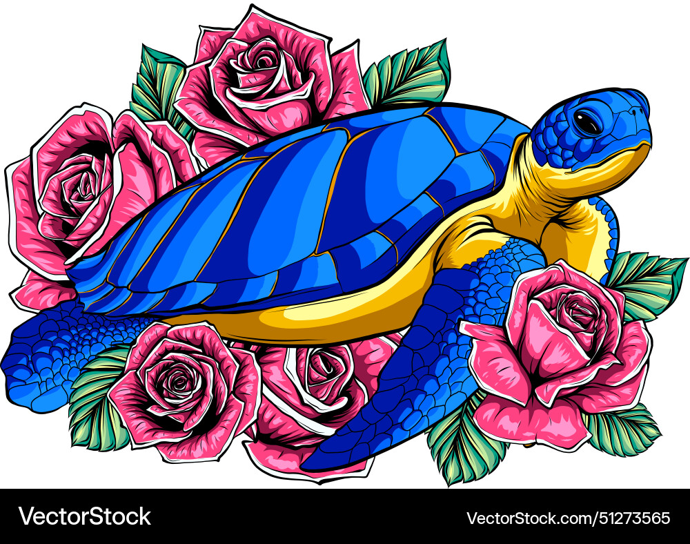 Turtle with roses on white Royalty Free Vector Image