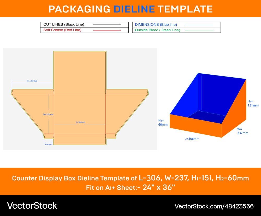 Cardboard counter display box dieline template Vector Image