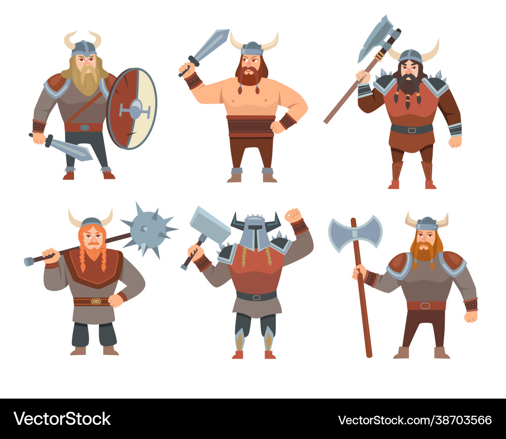 Cartoon Vikings Set Royalty Free Vector Image Vectorstock