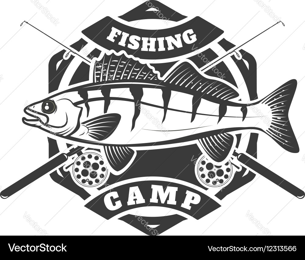 Fishing camp emblem template on white background Vector Image