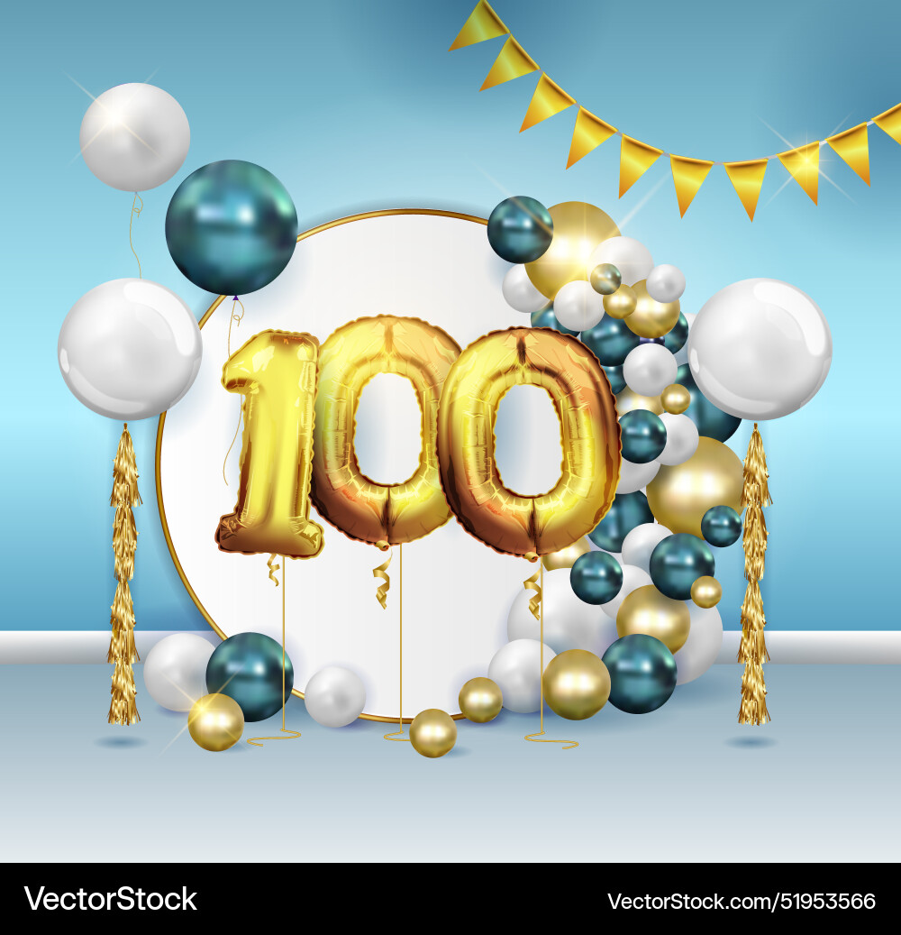 Golden balloon number one hundred 100 subscribers Vector Image