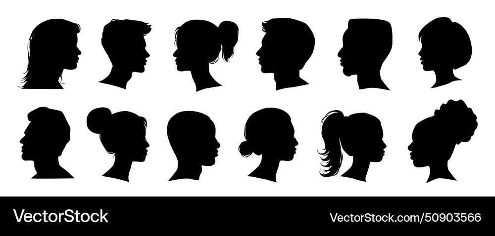 Head profile silhouette mega set in flat graphic Vector Image
