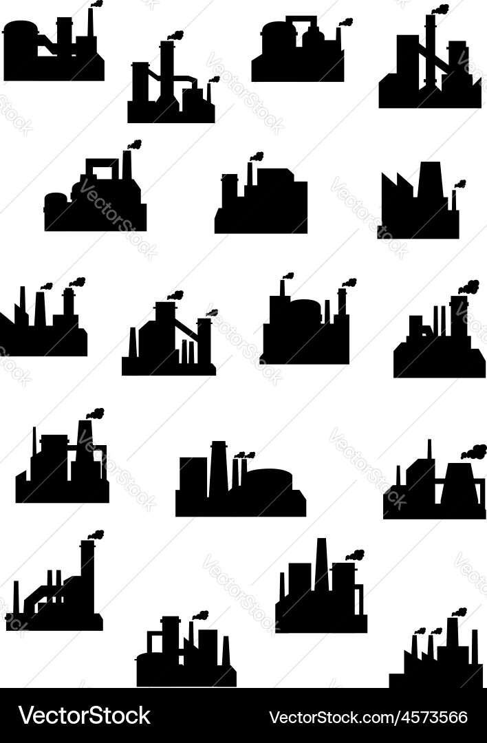 Industrial factories and refineries icon set Vector Image