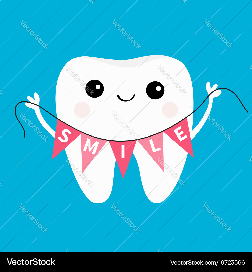 Smiling Tooth with Bunting Flag Royalty Free Vector Image