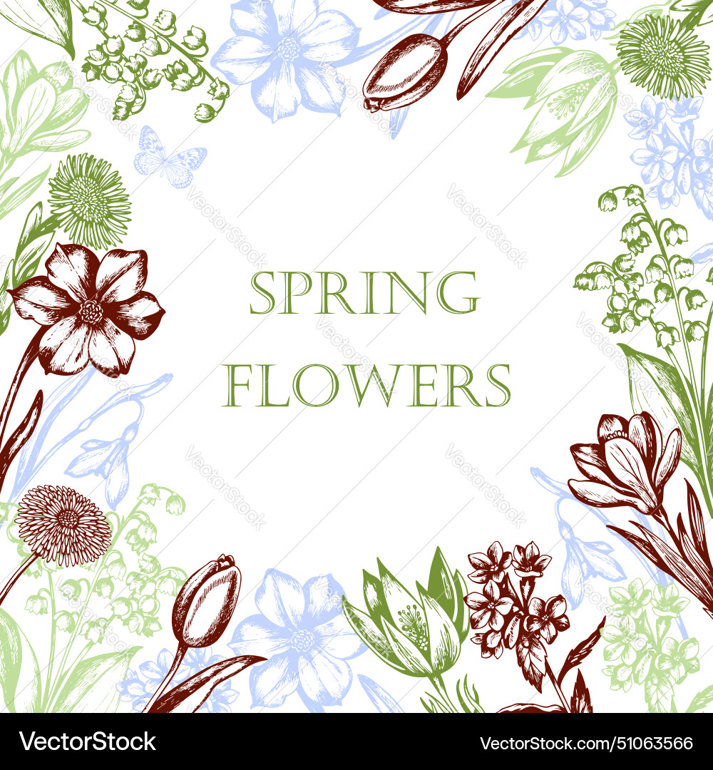 Vintage floral frame with spring flowers Vector Image