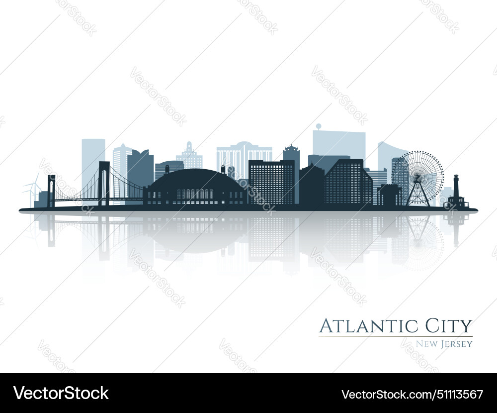 Atlantic city skyline silhouette with reflection Vector Image