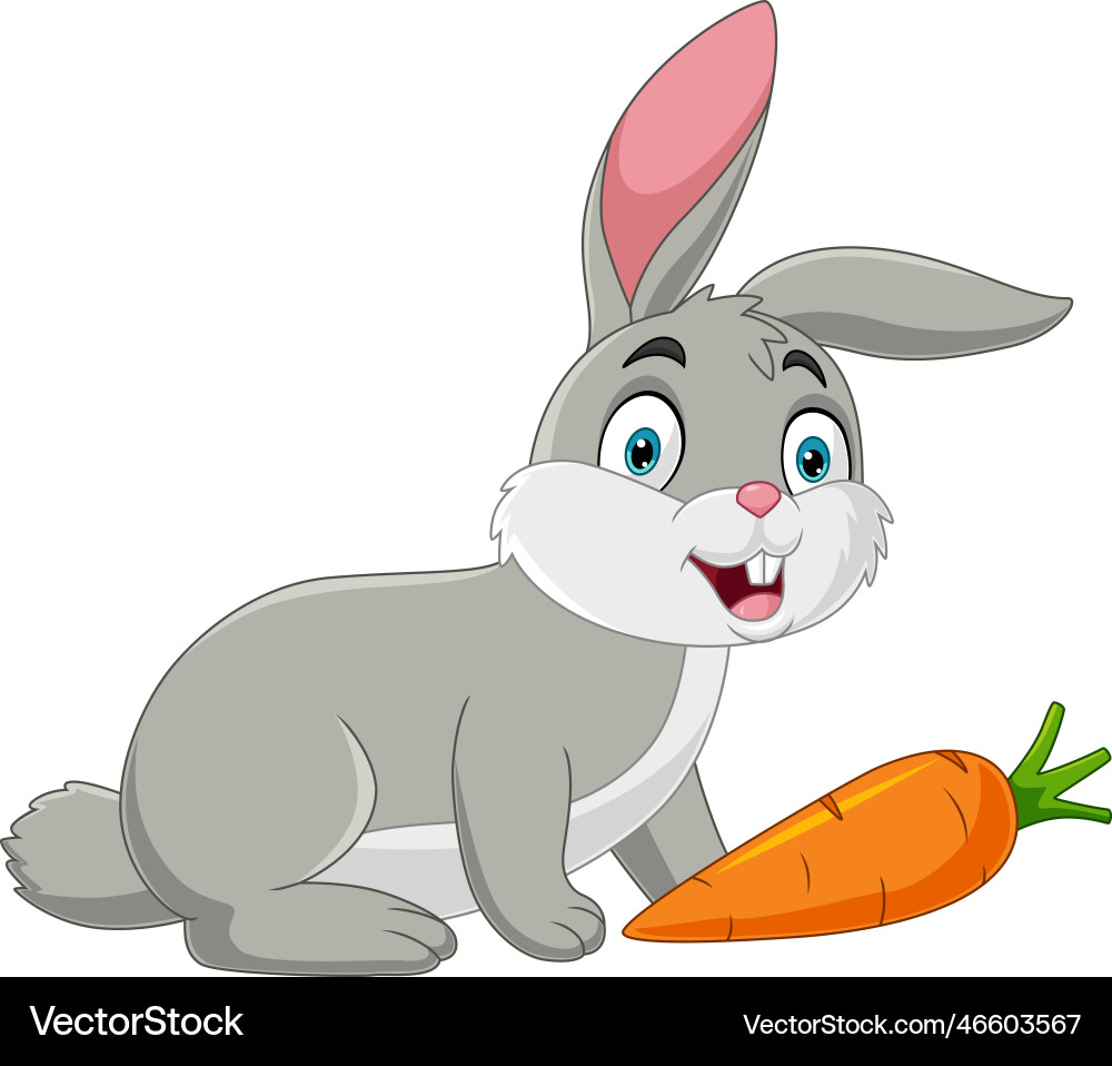 Cartoon happy rabbit with a carrot Royalty Free Vector Image