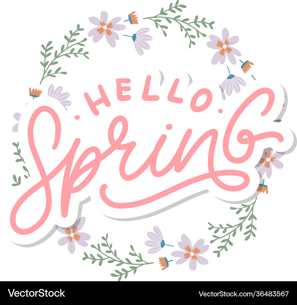 Hello spring flowers text background frame Vector Image