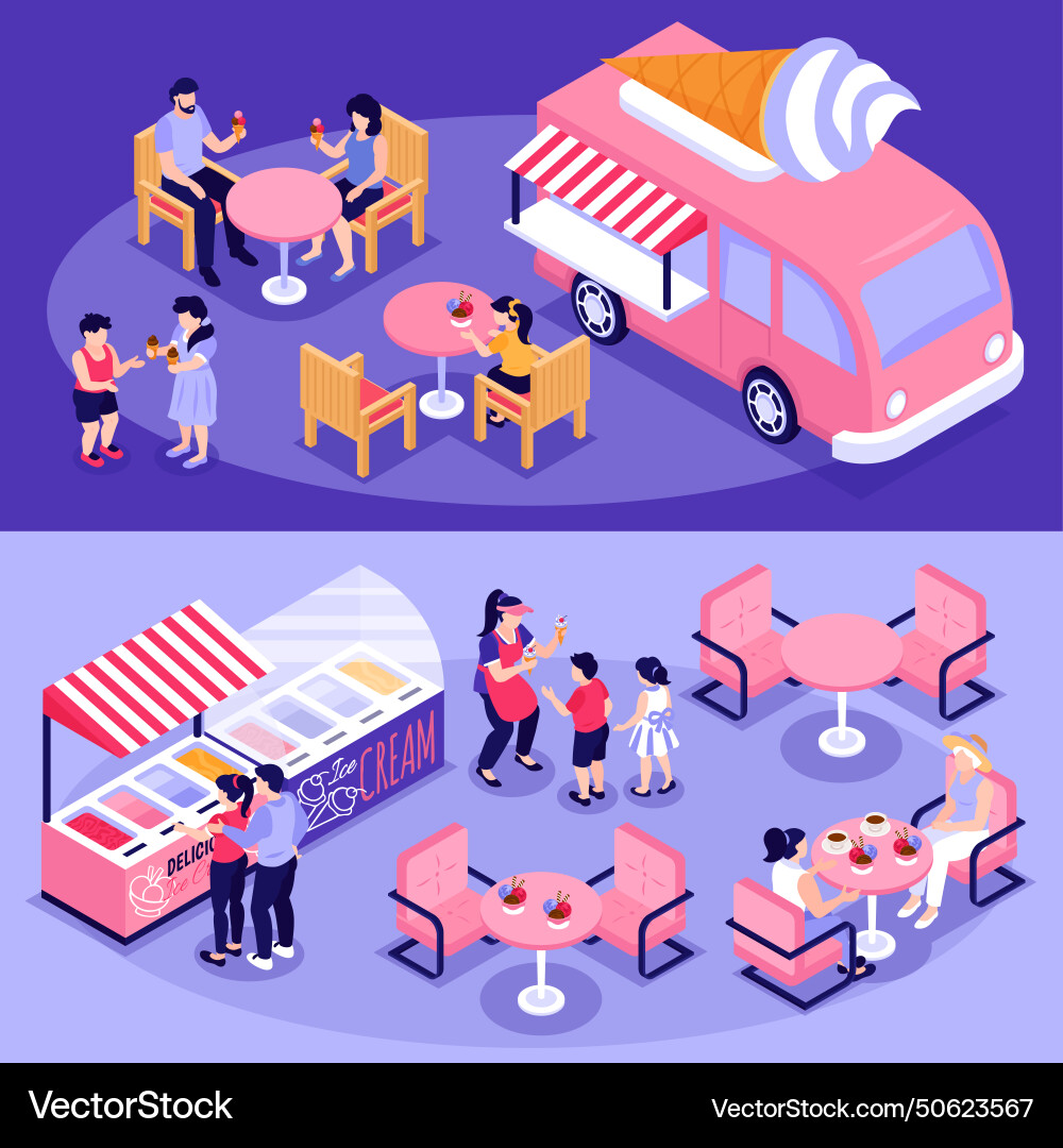 Isometric ice cream banners Royalty Free Vector Image