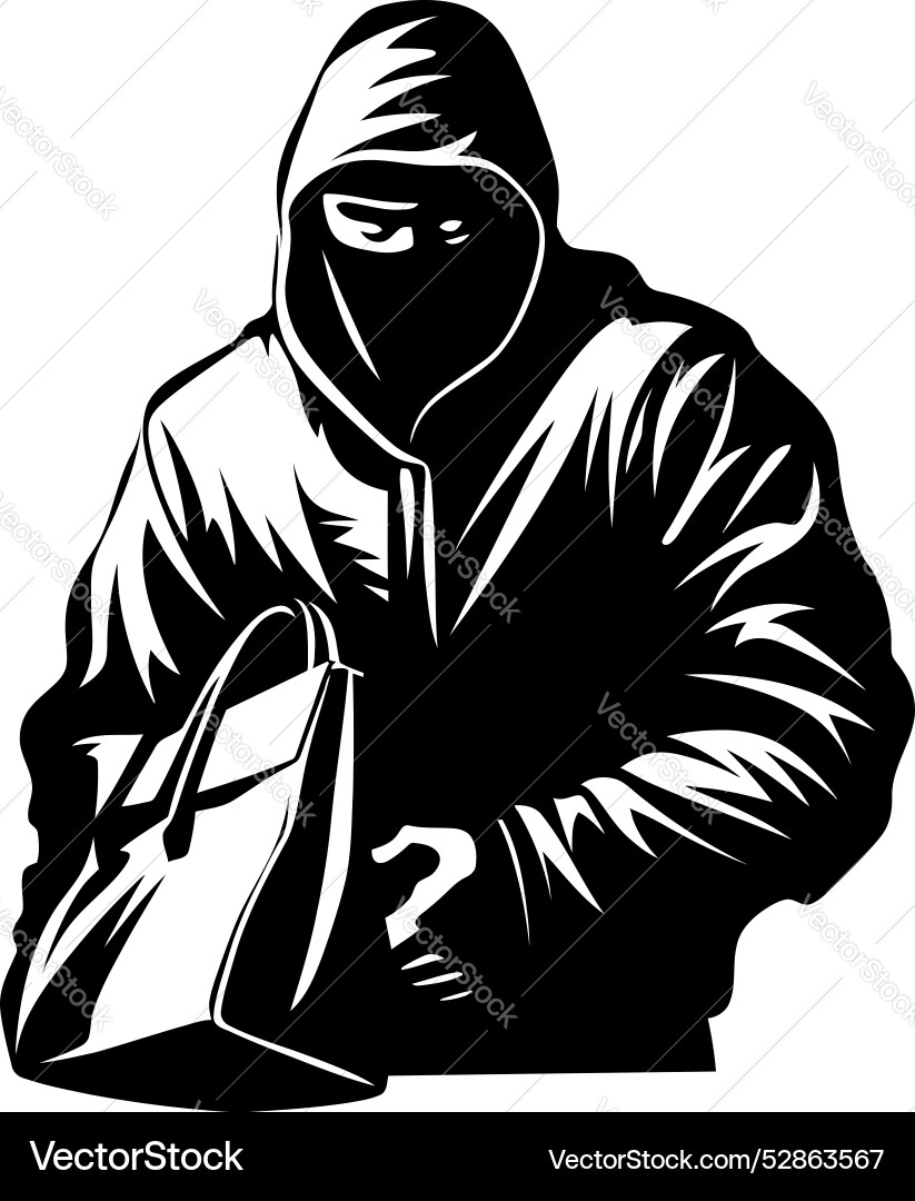 Plundered prize robber with loot logo shadowy Vector Image