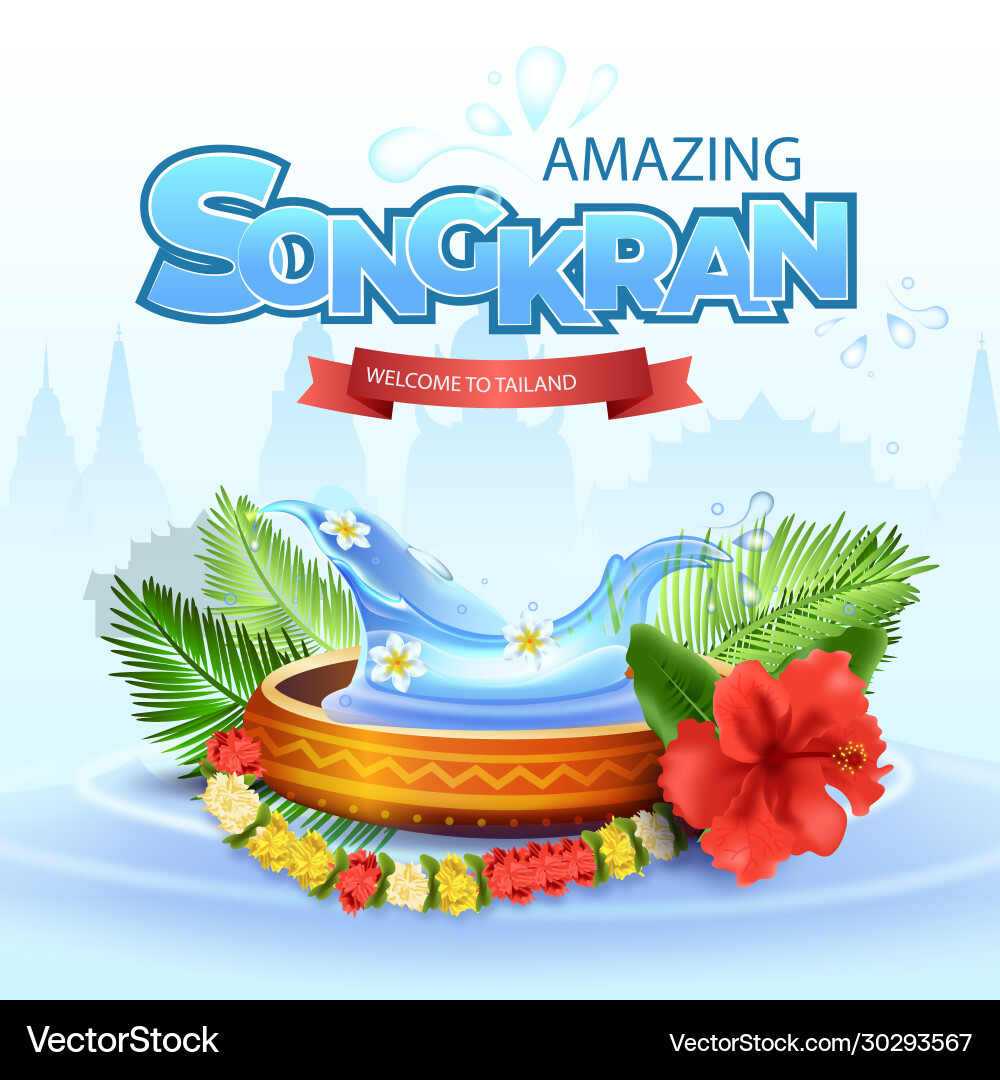 Realistic songkran concept design Royalty Free Vector Image
